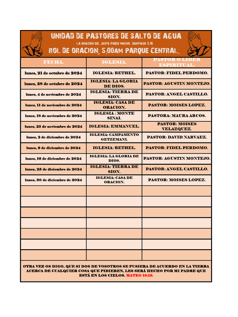 Rol de Oracion de La Unidad de Pastores de Salto de Agua | PDF | Creencia religiosa y doctrina