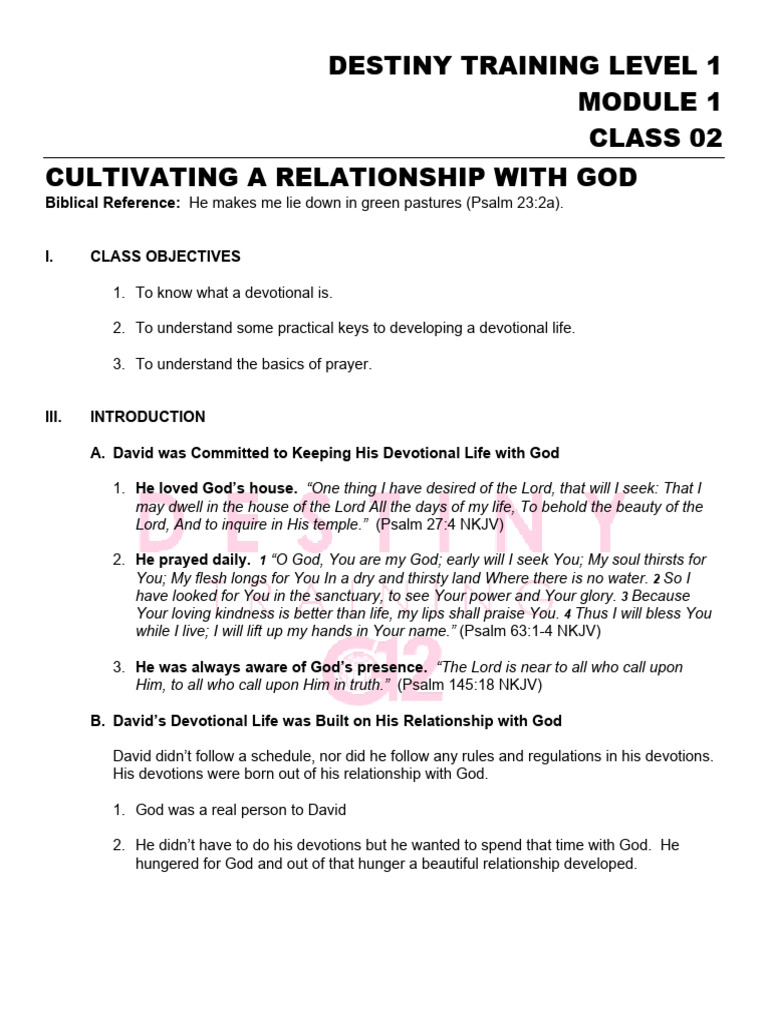Student Module 01 Class 02 Cultivating A Relationship With God | PDF ...