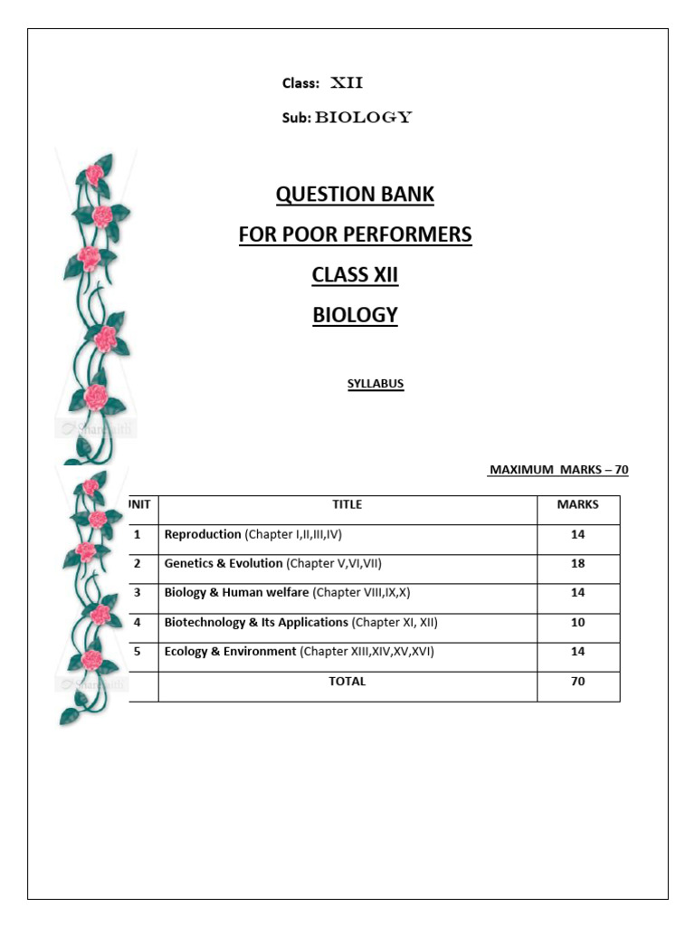 Question Bank Biology Class Xiia | PDF | Immune System | Dominance ...