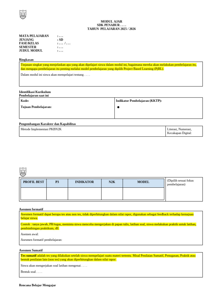 Format Modul Ajar (Project Based Learning) | PDF