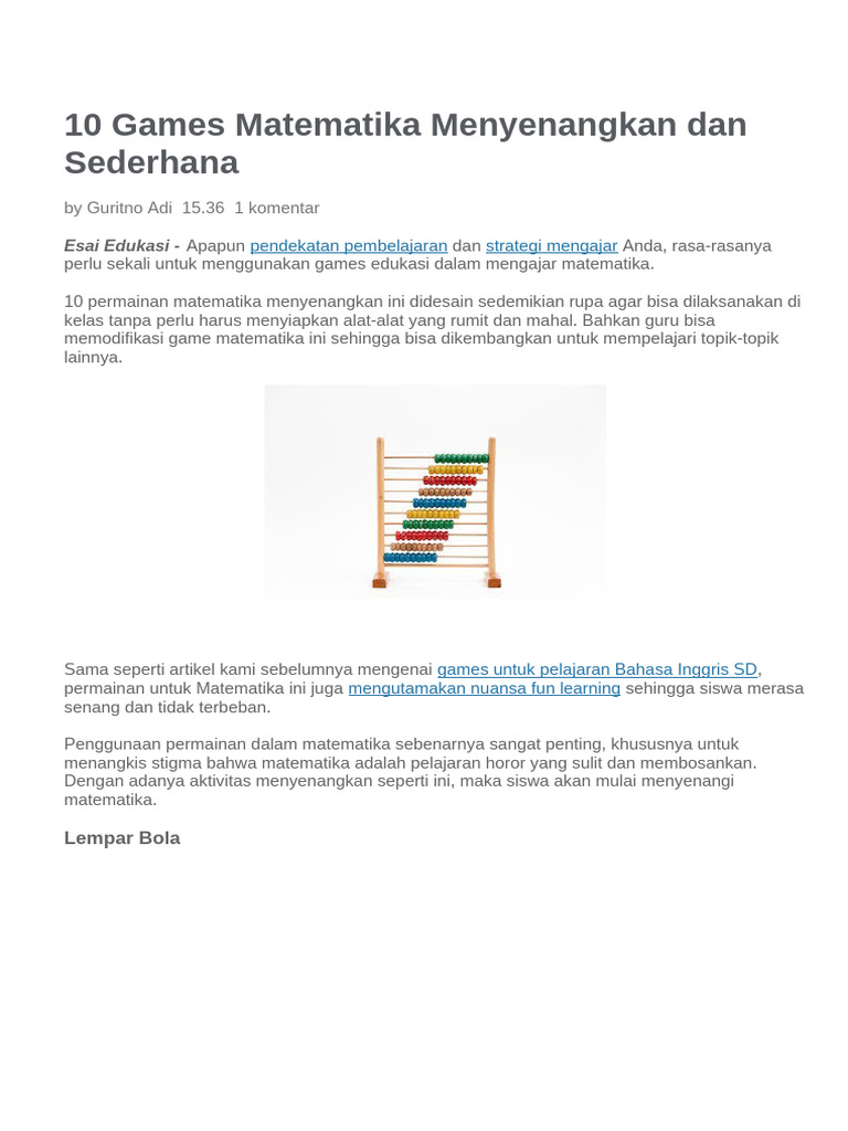 10 Permainan Matematika Menyenangkan Pdf
