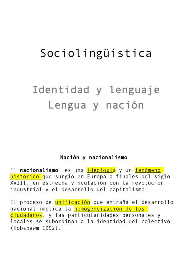 Identidad y Lenguaje. Lengua y Nación | PDF | Nación | Nacionalismo