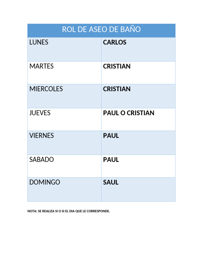 Rol de Aseo de Baño | PDF