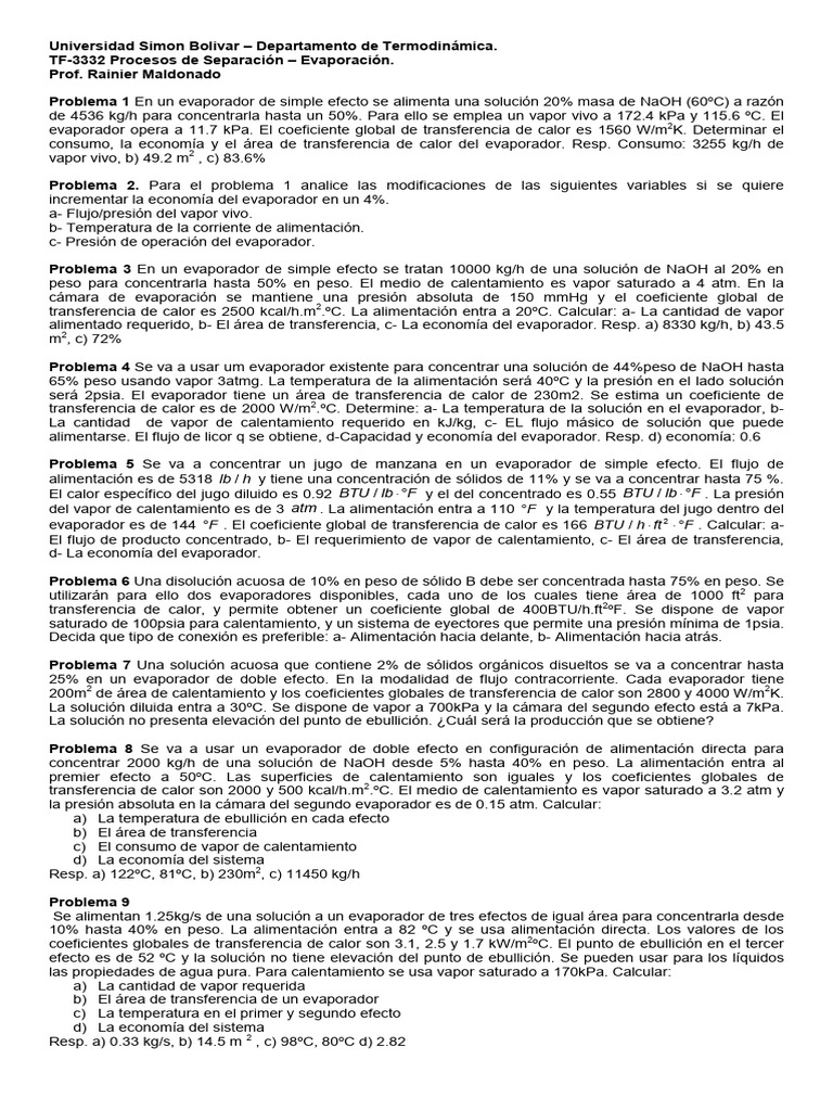 USB - Problemas de Evaporación | PDF | Calor | Transferencia de calor