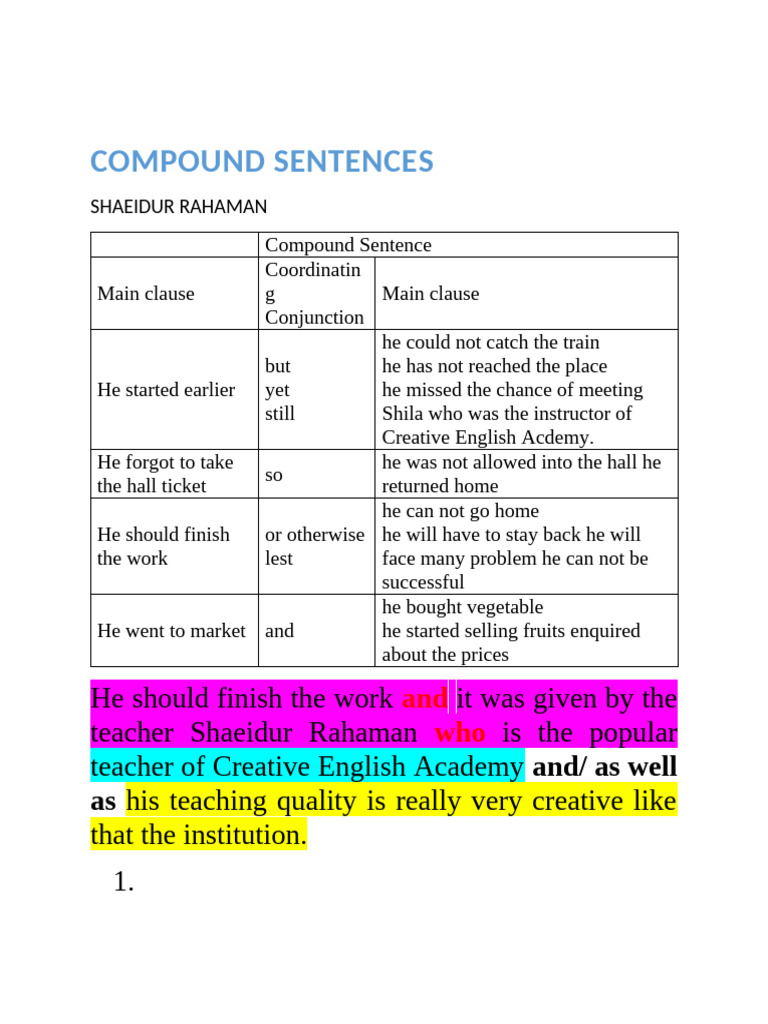 Compound Sentences | PDF