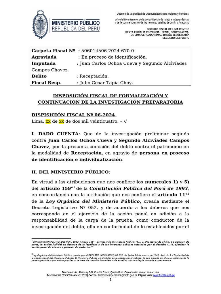 Formalizacion Caso 506014506-2024-670-0 | PDF | Fiscal | Lima