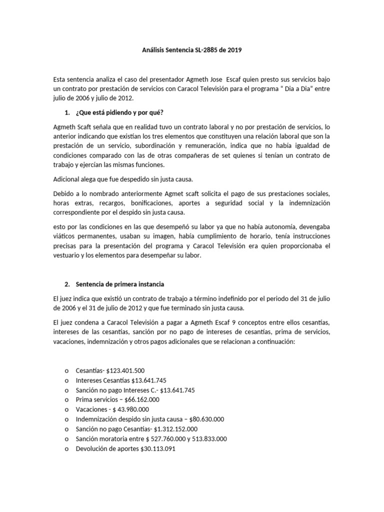 Sentencia SL-2885: Caso Agmeth Escaf | PDF | Daños y perjuicios