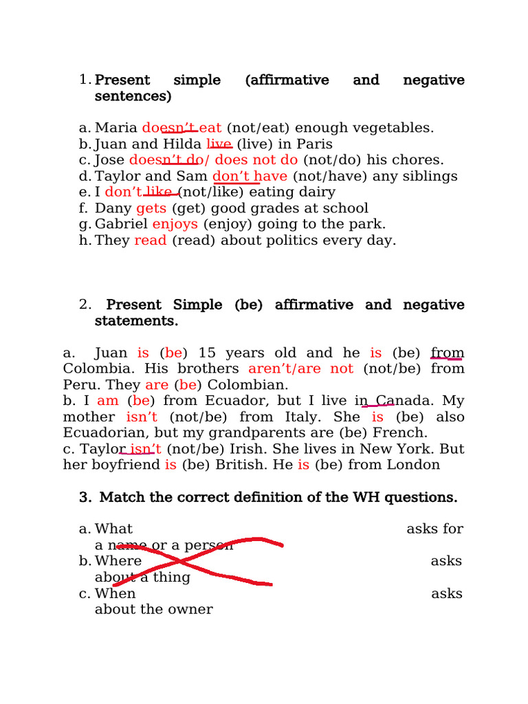 Present Simple Grammar and Vocabulary Guide | PDF | Noun | Pronoun