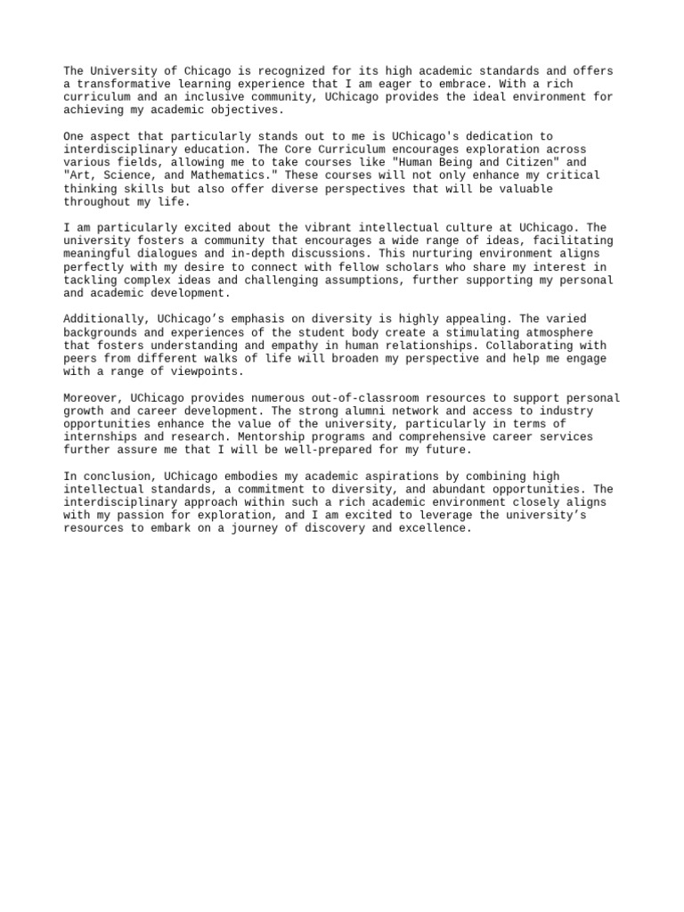 Why Us Essay The University of Chicago | PDF