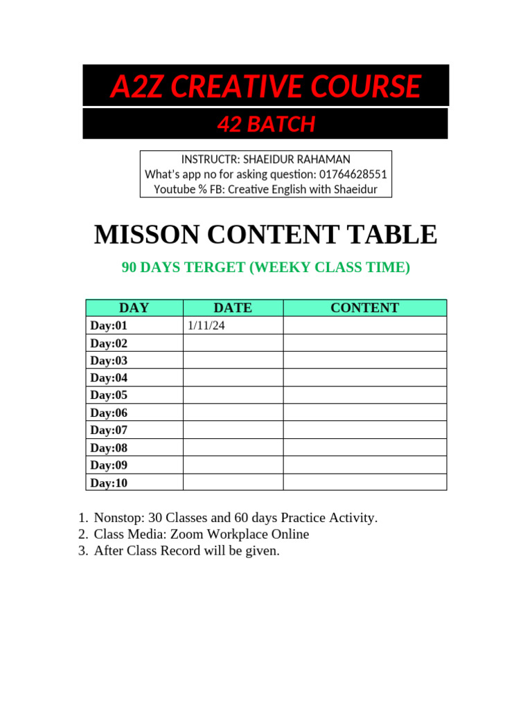 A2z Creative Course 42 Batch Orientation Class | PDF