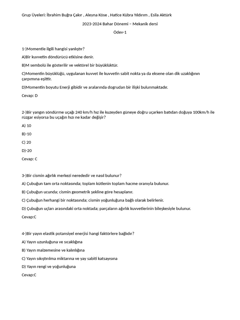 Odev 1 Mekanik | PDF