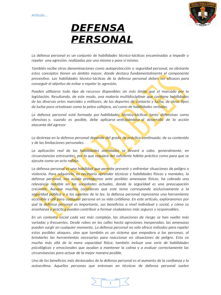 Defensa Personal 2024 | PDF | Autodefensa