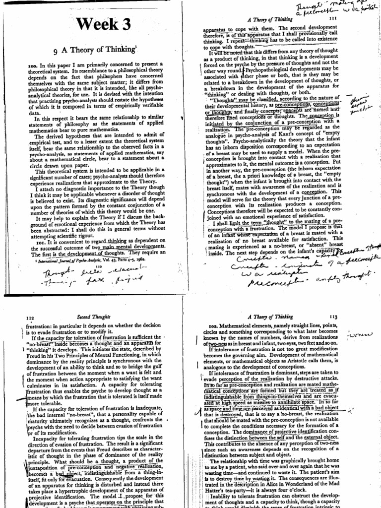 BION A Theory of Thinking | PDF