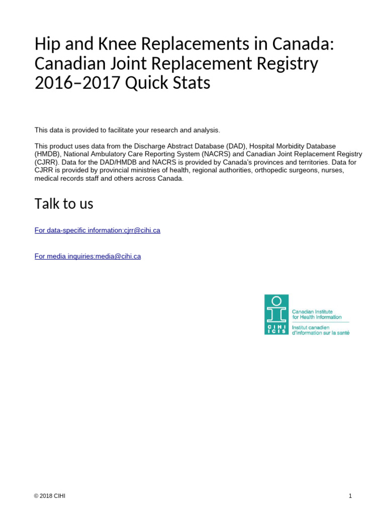 CJRR Hip Knee Qs 2017 en 0 | PDF | Provinces And Territories Of Canada | Musculoskeletal System