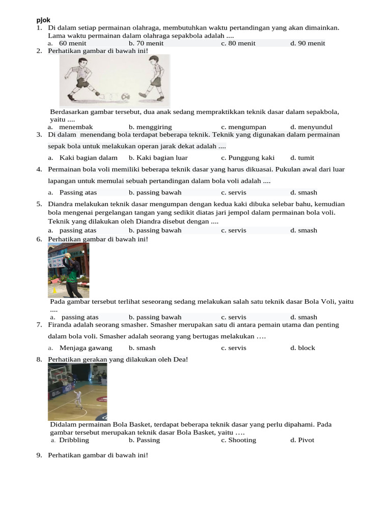 SOAL PAS PJOK KLS 4 SEM 1 TH 22-23 KURIKULUM MERDEKA Dimas | PDF