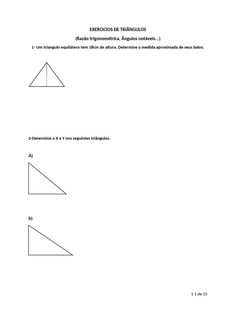 Lista de EXERCICIOS DE TRIÂNGULOS | PDF | Triângulo