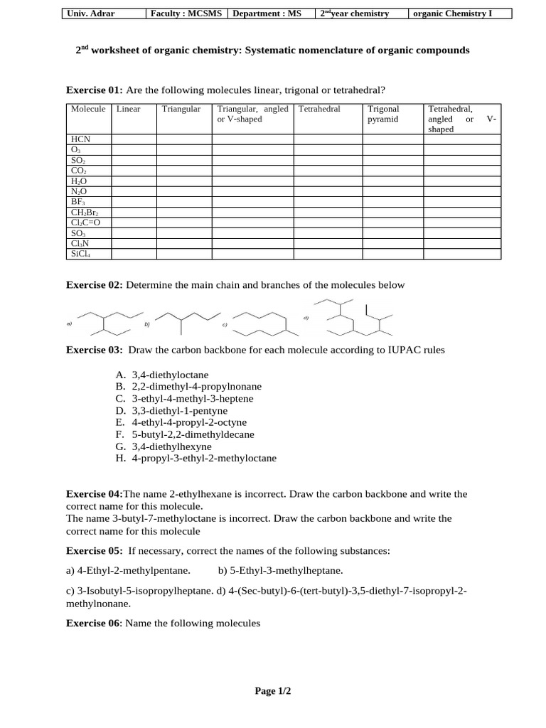 2nd Worksheet of Organic Chemistry L | PDF