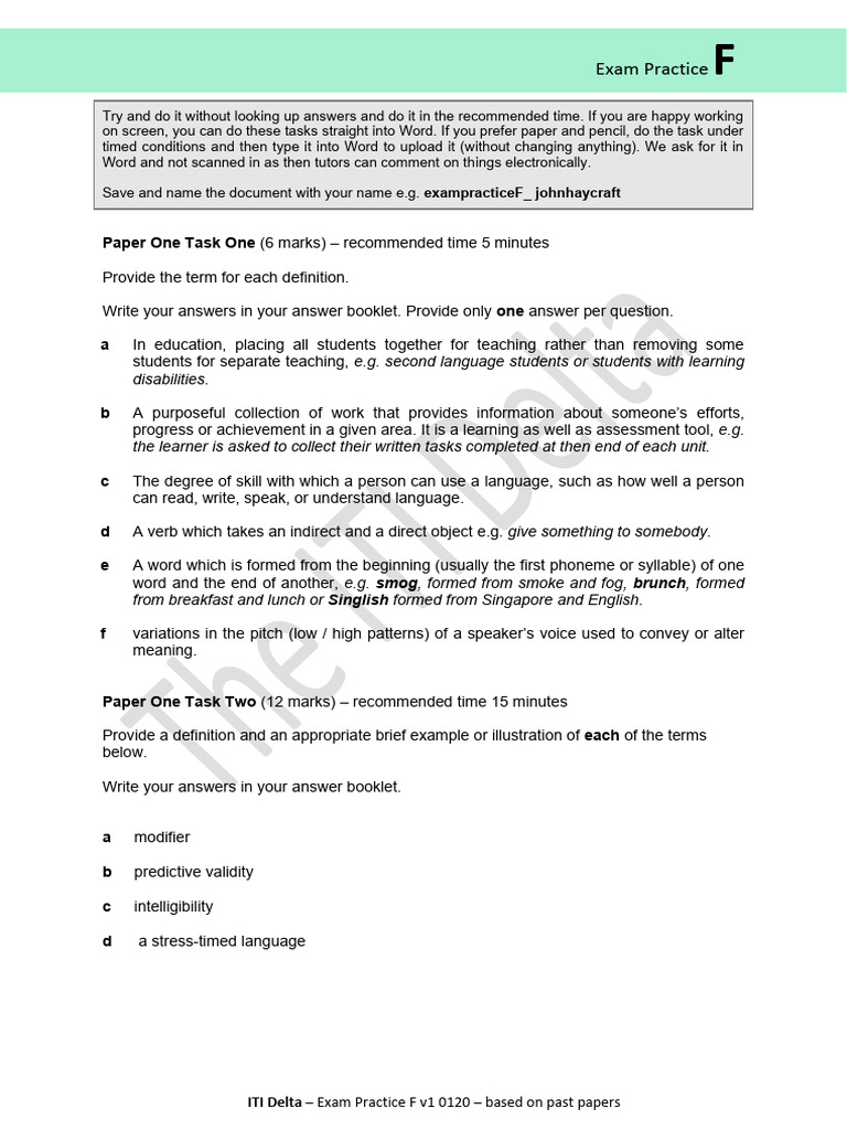 Exam Practice F v1 - 0120 | PDF | Word | Question