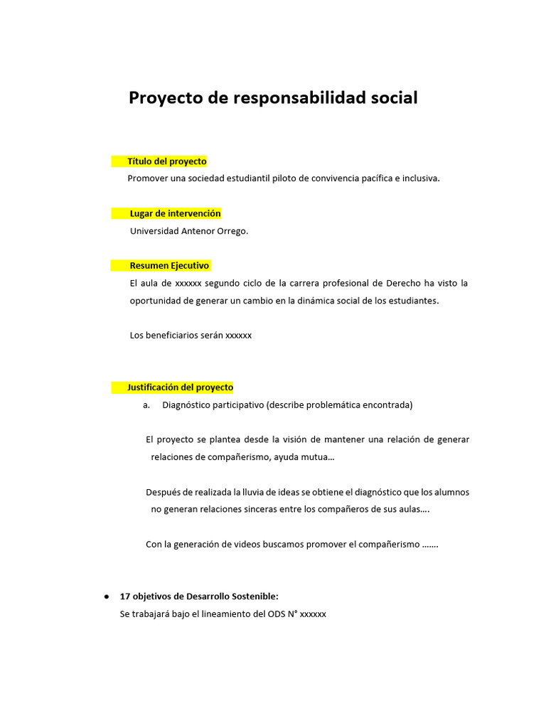 Modelo Proyecto Responsabilidad Social | PDF | Metodología de encuesta | Sustentabilidad