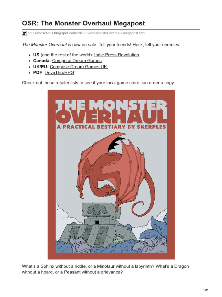 OSR The Monster Overhaul Megapost | PDF | Gaming | Tabletop Games