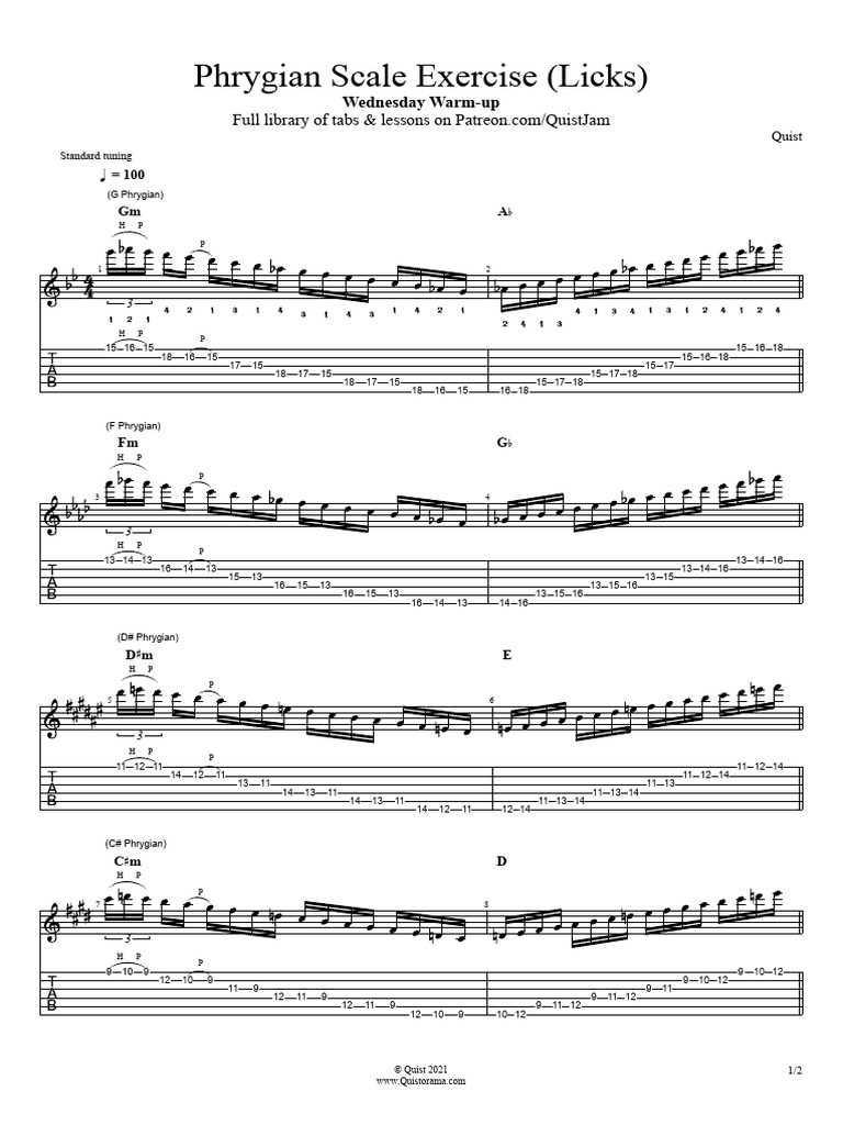 Phrygian Scale Exercise Licks Tab Notation | PDF