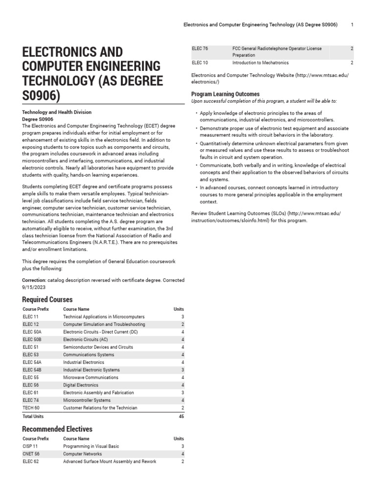 Electronics and Computer Engineering Technology | PDF | Electrical ...