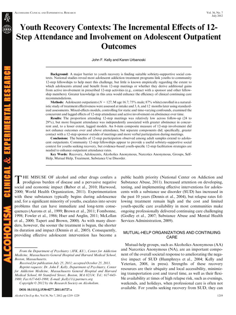 Youth Recovery Contexts The Incremental Effects of 12-Step Attendance ...