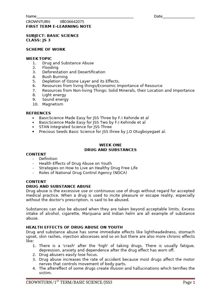 1ST Term JSS3 Basic Science | PDF | Ozone | Light