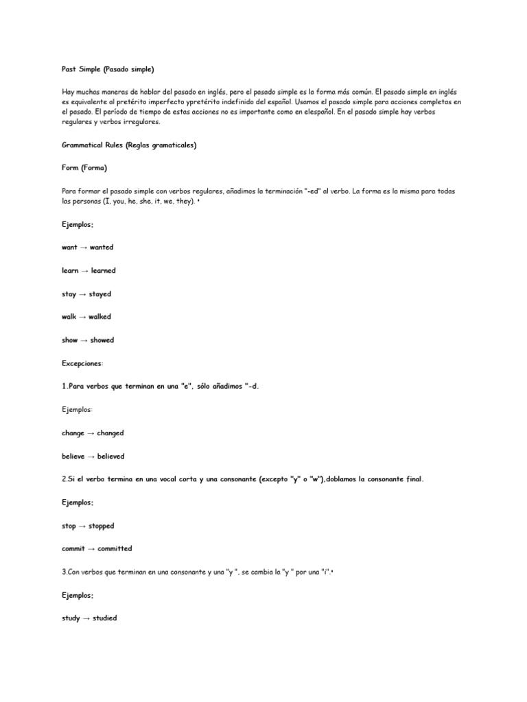 Past Simple (Pasado Simple) | PDF | Verbo | Unidades Semánticas
