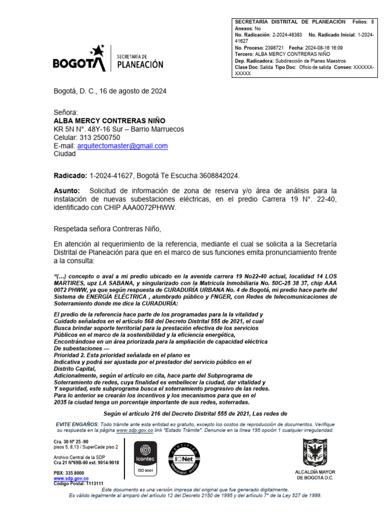 Alba Mercy Contreras Niño: Secretaría Distrital de Planeación | PDF ...