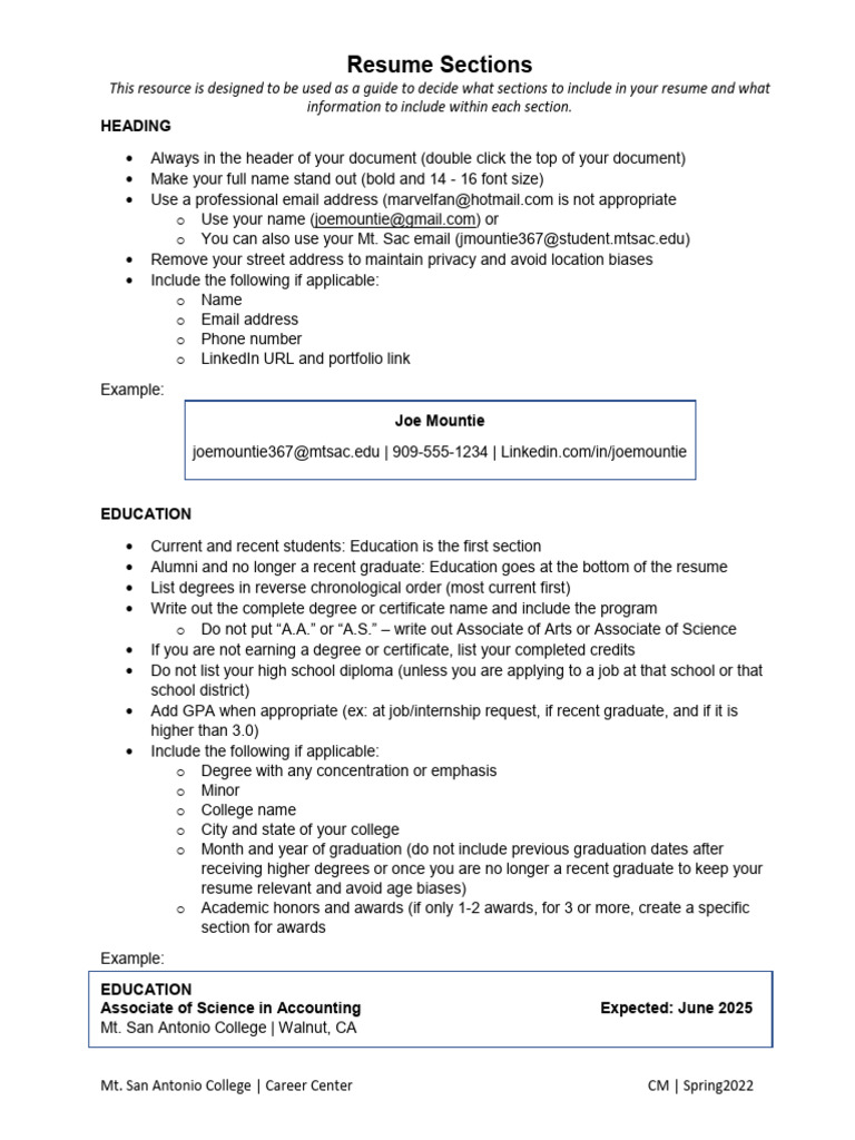 Essential Resume Sections Guide | PDF | Résumé