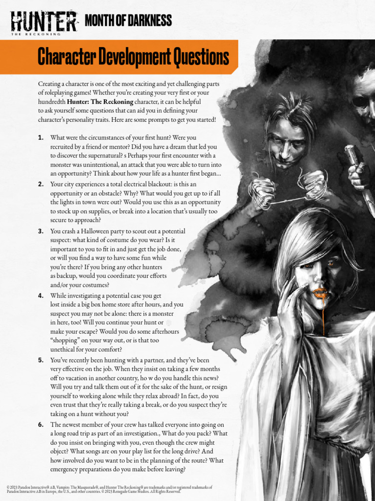 HTR - MONTH OF DARKNESS Character Development Questions | PDF