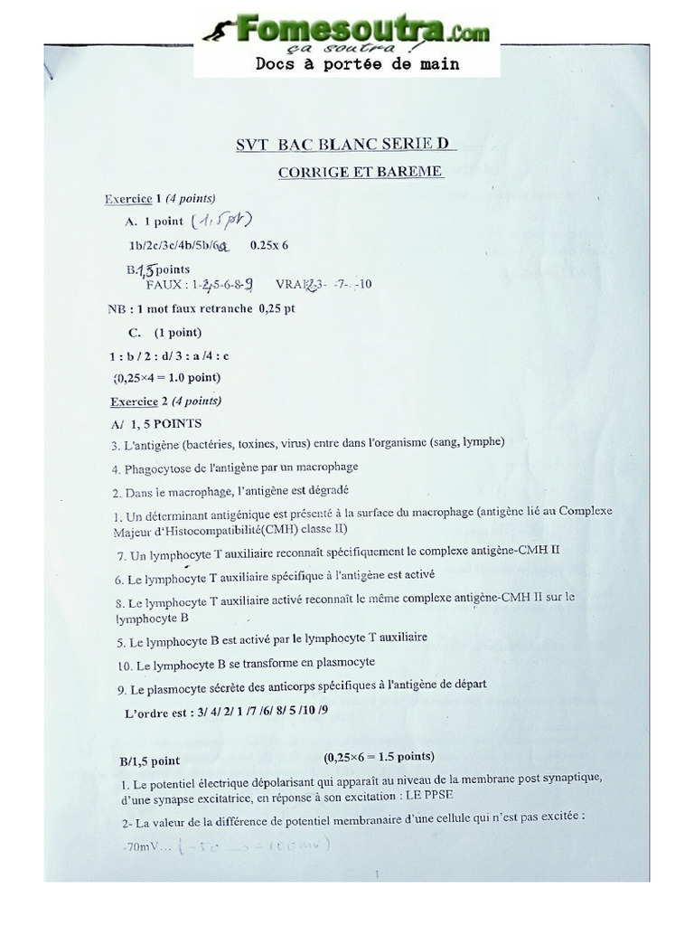 Corrige BAC BLanc SVT 2020 | PDF