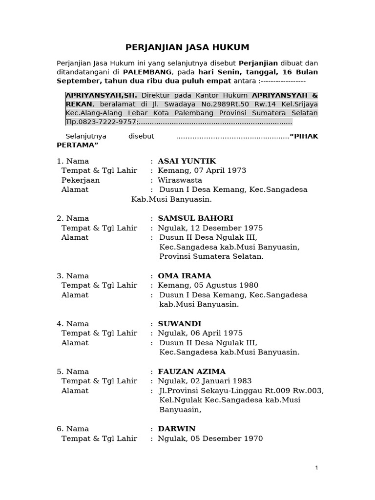 Perjanjian Jasa Hukum Phi | PDF