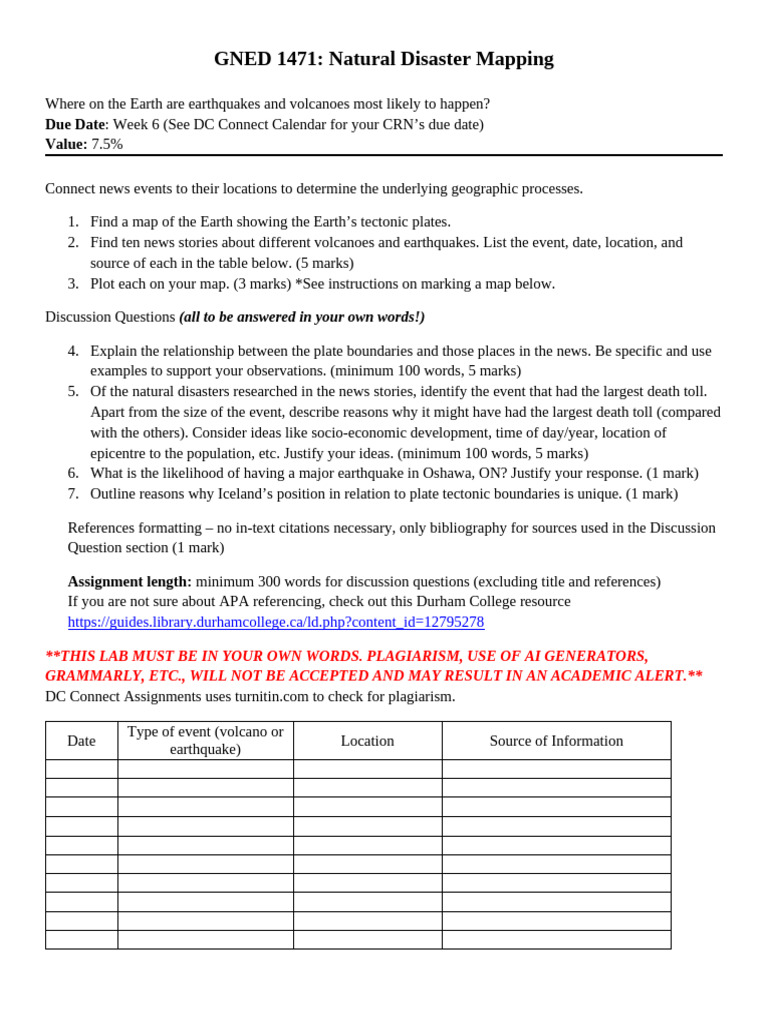 Natural Disaster Mapping Assignment | PDF | Plate Tectonics | Earthquakes