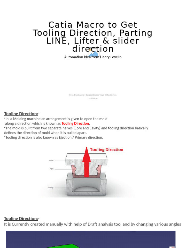 Henry - 1 (Catia Macro To Get Parting LINE, Lifter and Slider Direction) | PDF