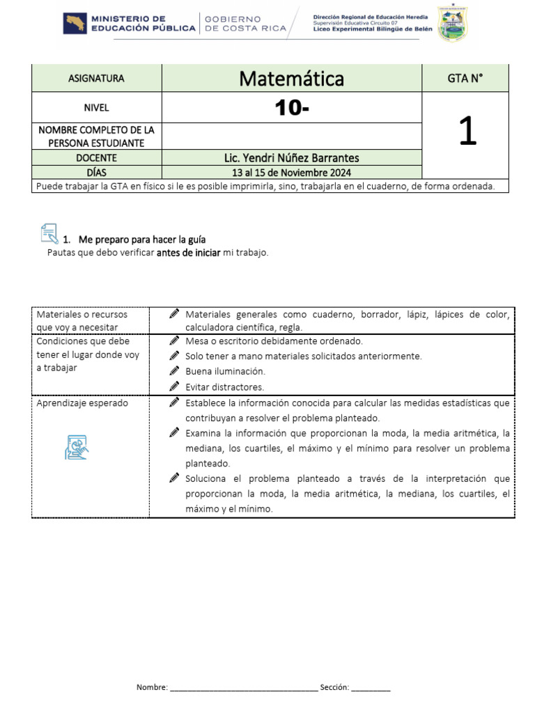 GTA Matemática 10° LEBB - 241112 - 202539 | PDF | Media | Significado aritmetico