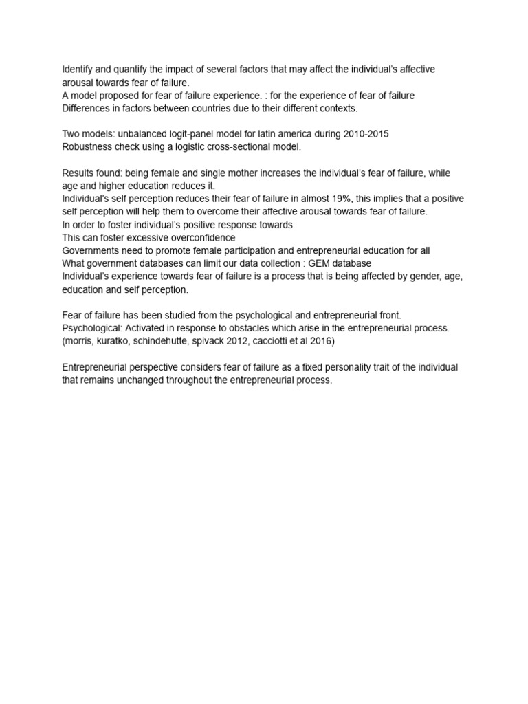 Factors Influencing Fear of Failure | PDF