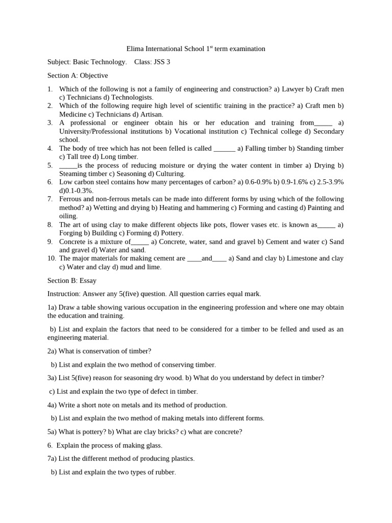 1st Term Helima International School Exam Questions | PDF | Force ...