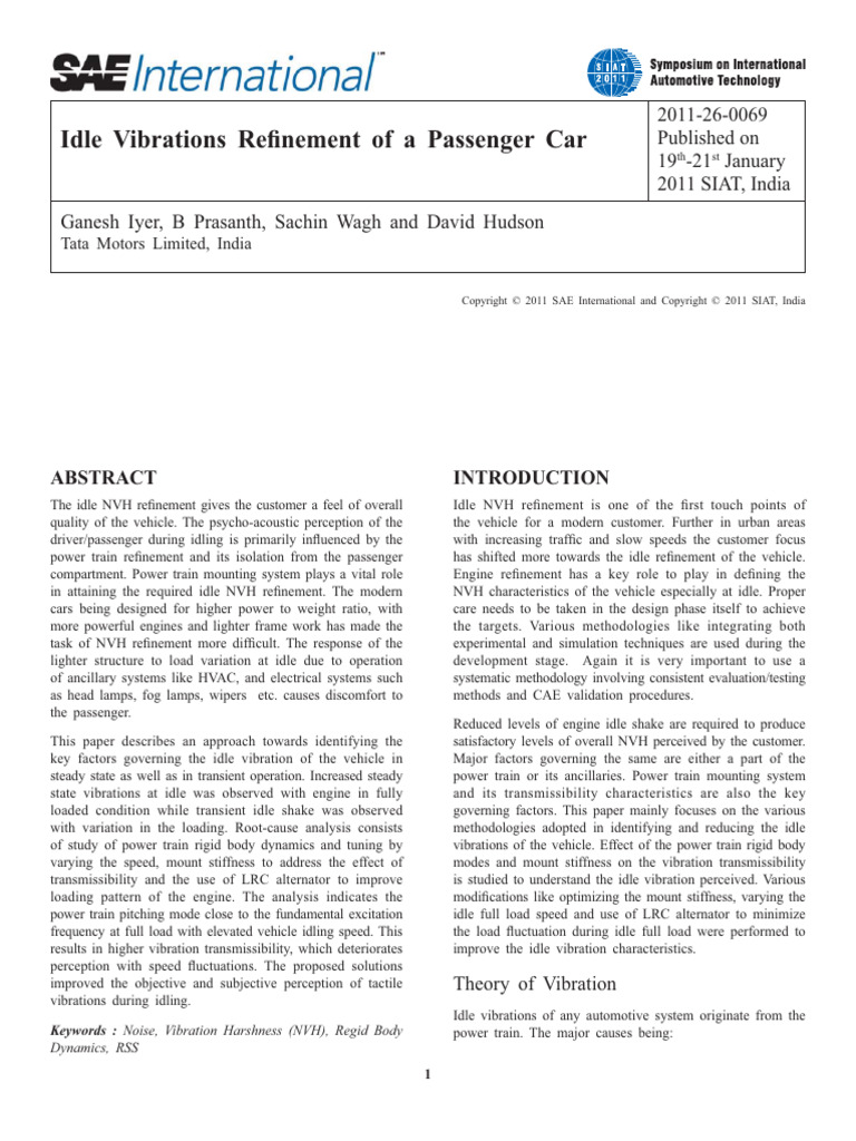 Idle Vibrations Refi Nement of A Passenger Car | PDF | Engines | Mechanics
