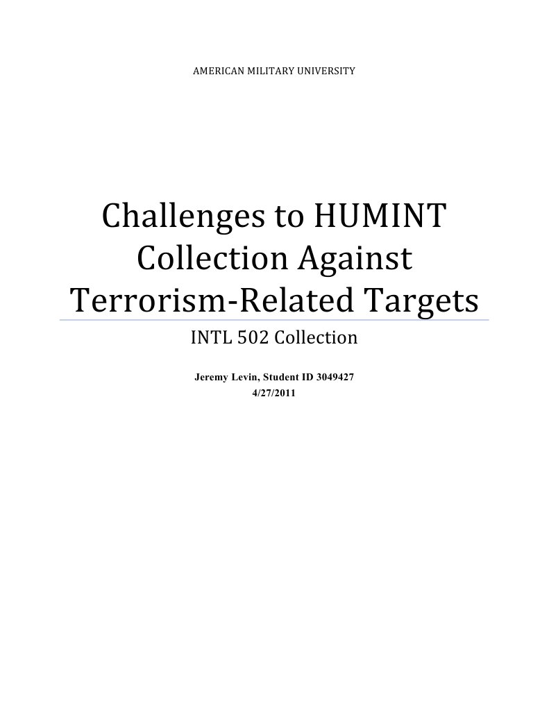 HUMINT Collection Overview | PDF | Central Intelligence Agency | Espionage