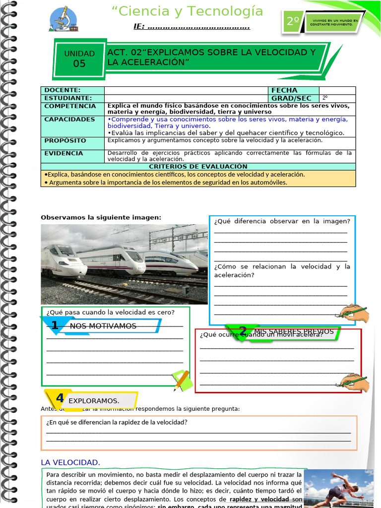 B-2º Act 2 Cyt Unid 5 - Sem 2 | PDF | Velocidad | Aceleración