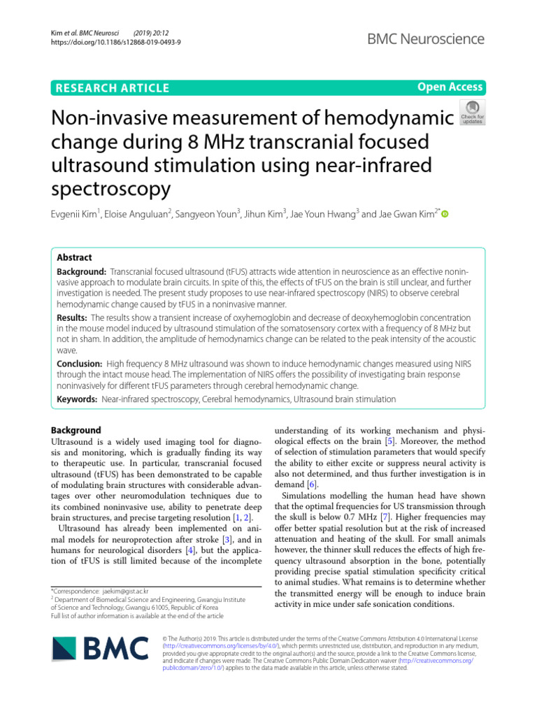 Non-Invasive Measurement of Hemodynamic Change During 8 MHZ ...