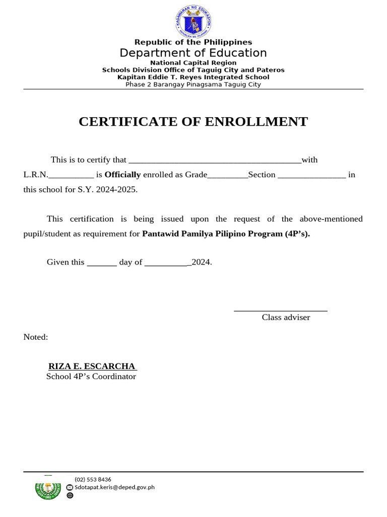 4PS Certificate 2024 Elementary | PDF