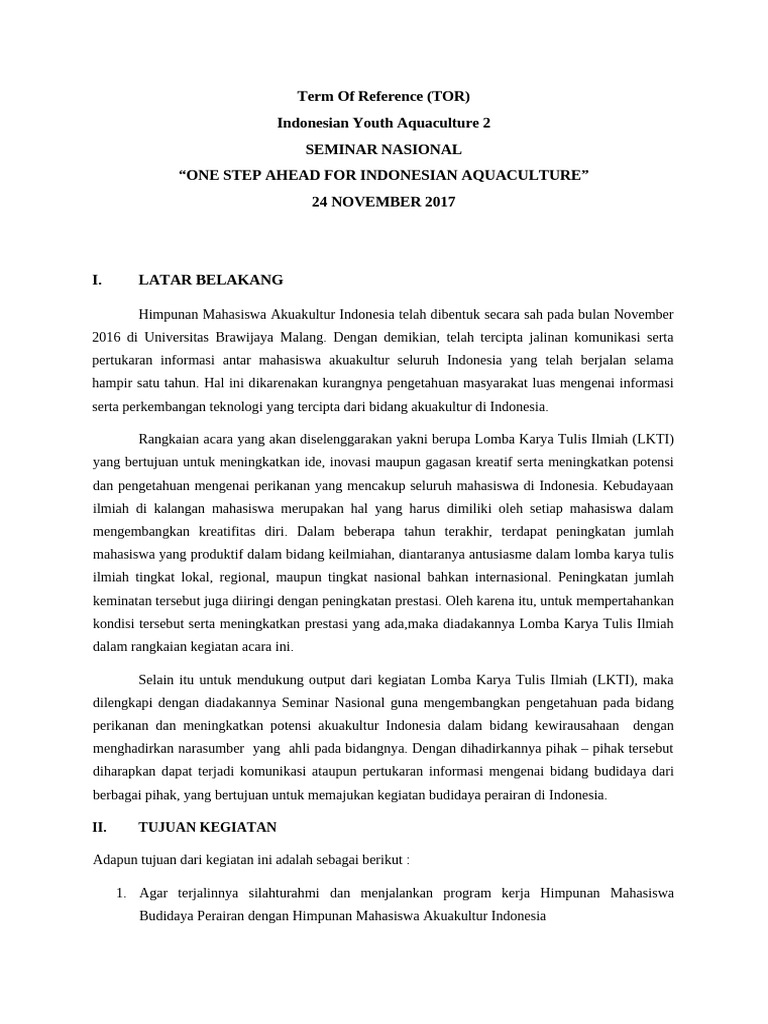 Term of Reference TOR Indonesian Youth A | PDF