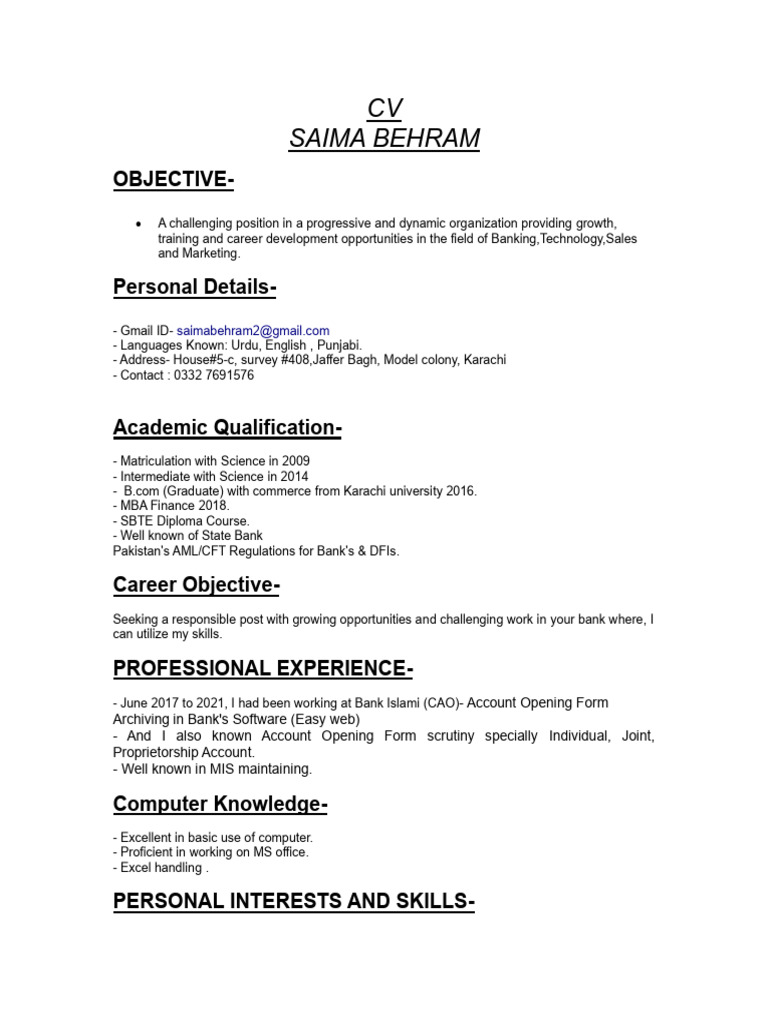 Saima CV | PDF
