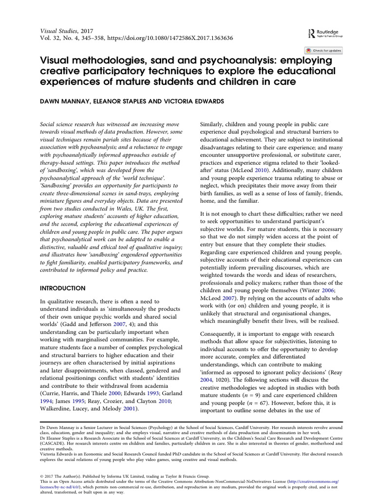 Visual Methodologies, Sand and Psychoanalysis - Employing Creative ...