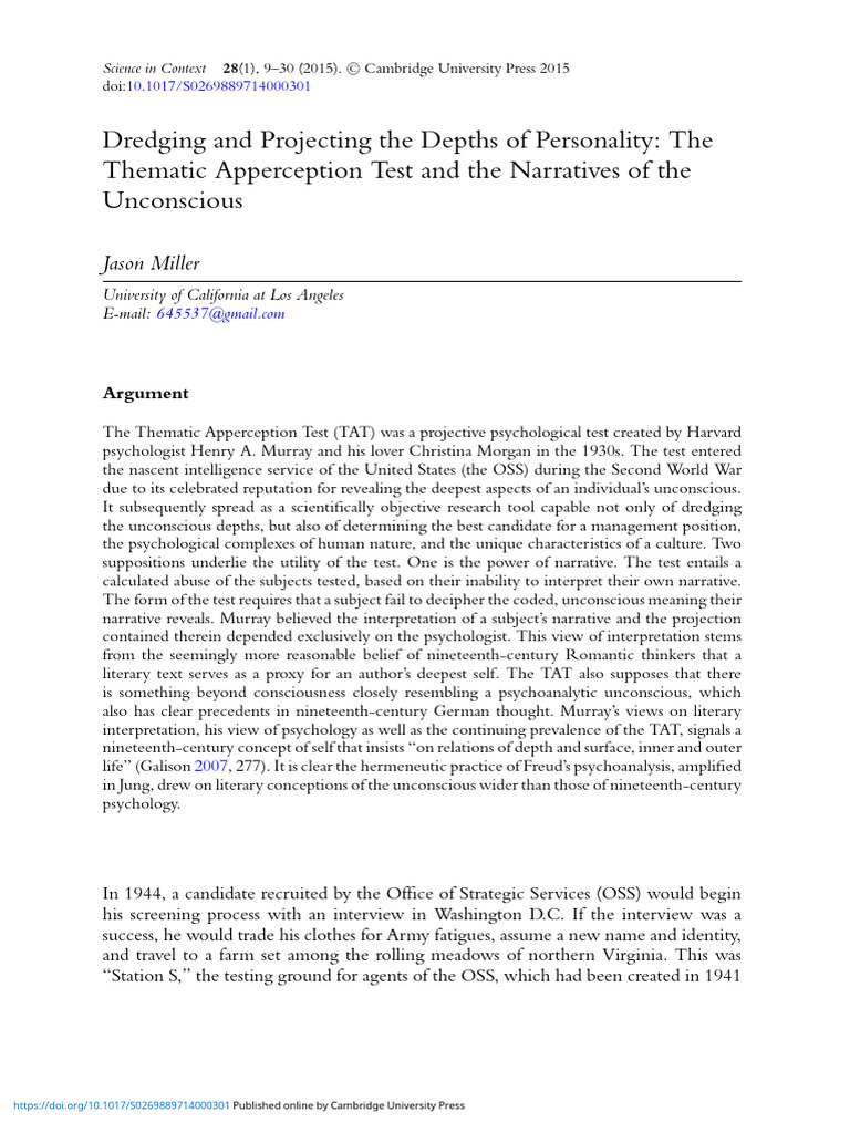 Dredging and Projecting The Depths of Personality The Thematic ...