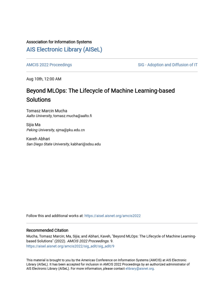 Beyond MLOps The Lifecycle of Machine Le | PDF | Artificial Intelligence | Intelligence (AI ...