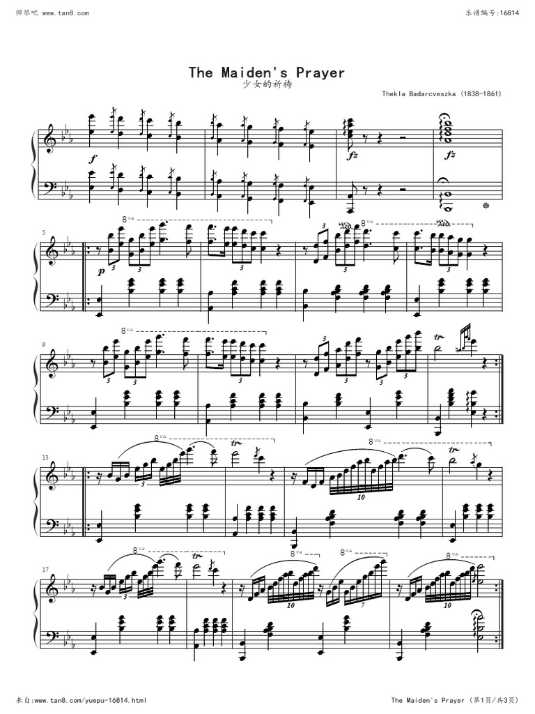 The Maiden's Prayer (Piano) by Thekla Badarcveszka (1838-1861) | PDF